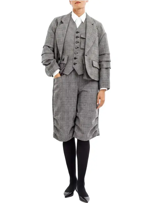 Comme Des Garçons Check Tiered-sleeve Jacket - Black