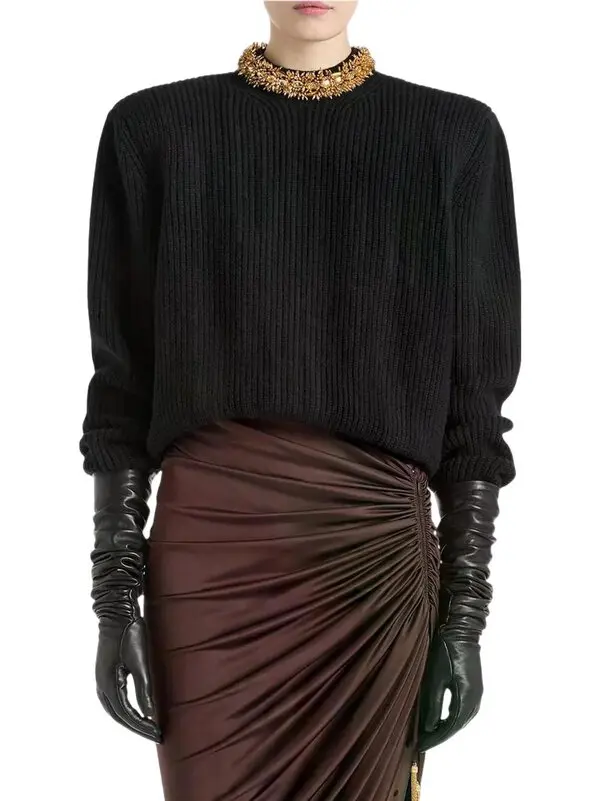 Balmain Cashmere Sweater With Removable Embroidered Trim - Gold