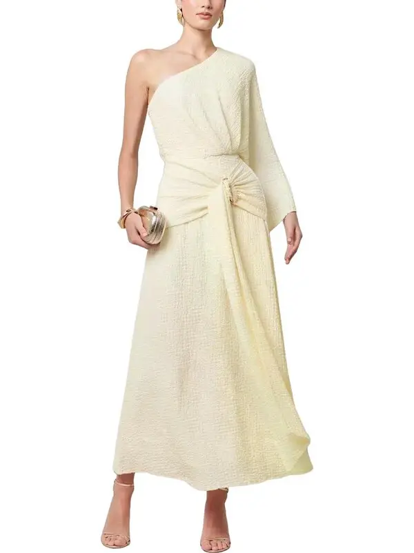 SAVEL Ellie One-shoulder Knotted-waist Midi Dress - Neutrals