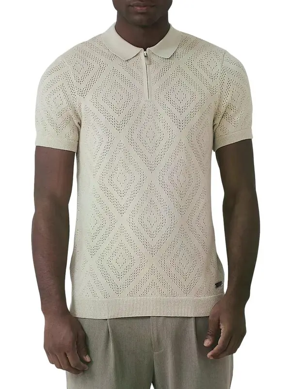 MAUVAIS Chalbi Diamond-pointelle Zip-up Polo Shirt - Neutrals