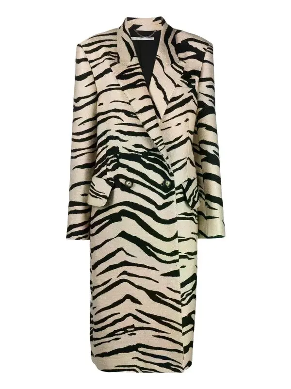 Stella McCartney Tiger-print Double-breasted Coat - Neutrals