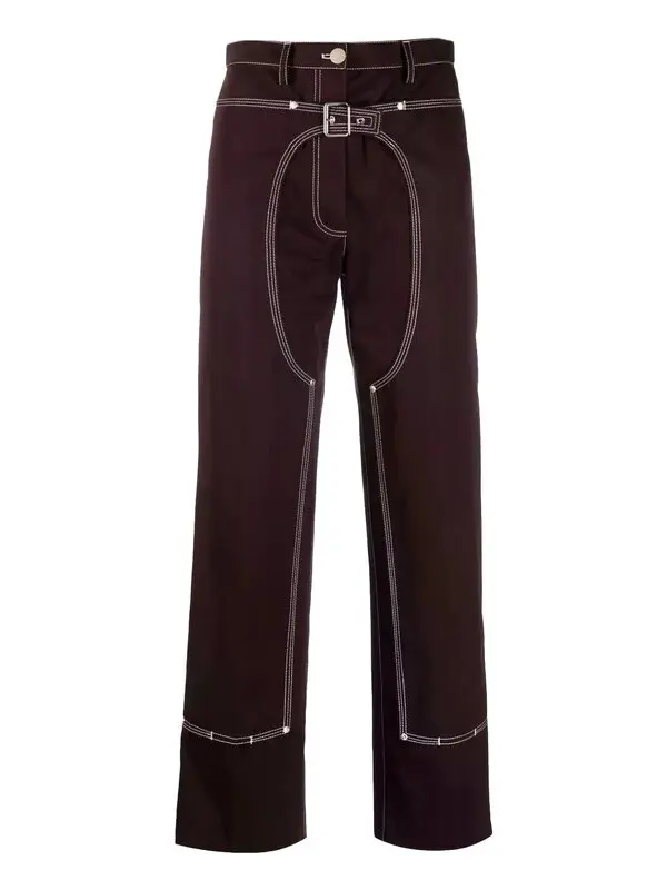 Stella McCartney Contrast-stitch Straight-leg Trousers - Brown