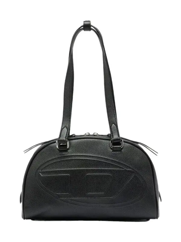 DIESEL® 1dr Dome Leather Boston Bag With Embossed Logo - Black