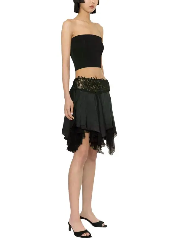 Versace Asymmetric Lace-waistband Skirt - Black