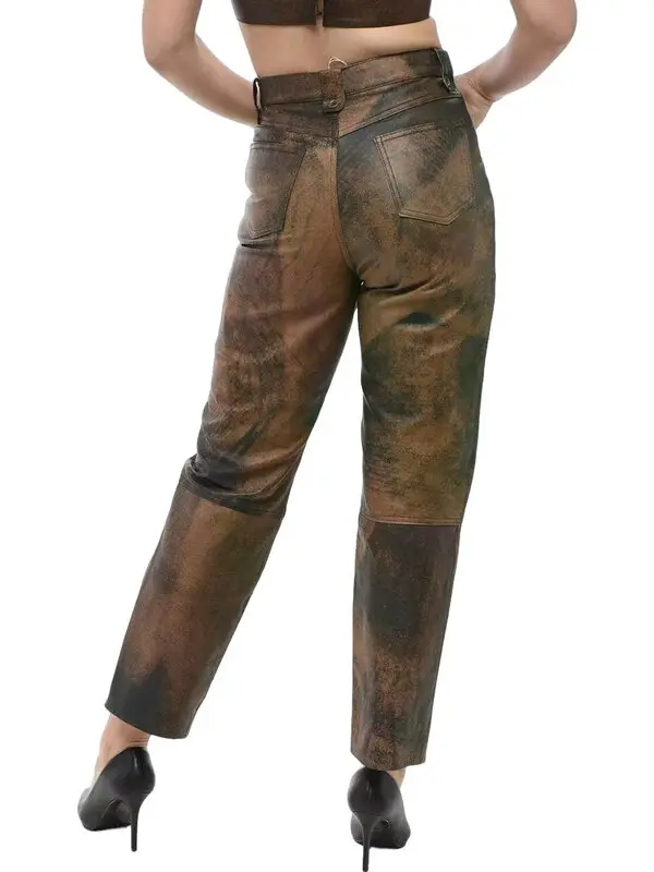 BAIA Textured Lambskin Leather Trousers - Brown
