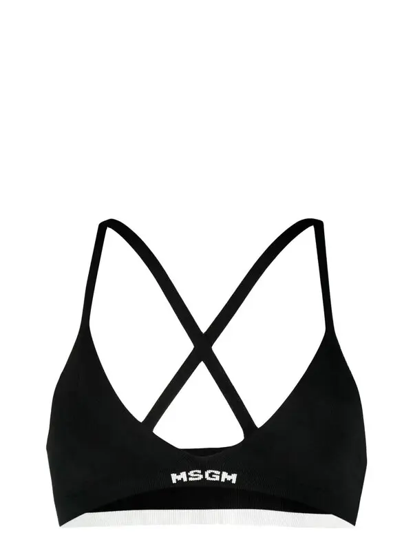 MSGM Ribbed Knit Logo-hem Bra - Black
