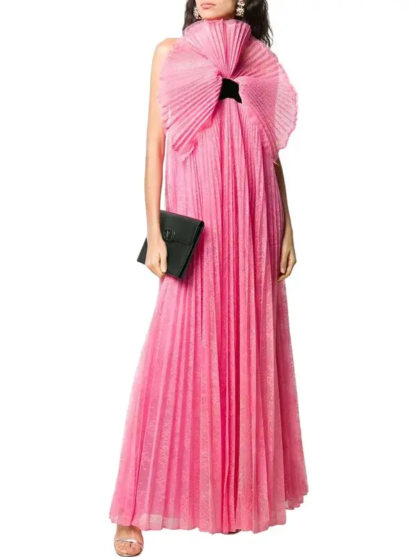 Givenchy Pleated Detail Lace Evening Dress - Black