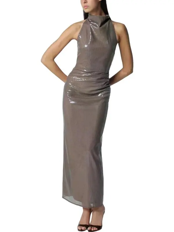 ROTATE BY BIRGER CHRISTENSEN Sequin-embellished Back-slit Maxi Dress - Grey