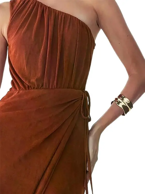 BWLDR One-shoulder Wrap-style Maxi Dress - Brown