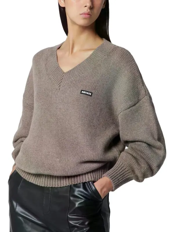 ROTATE BY BIRGER CHRISTENSEN V-neck Logo-patch Sweater - Brown
