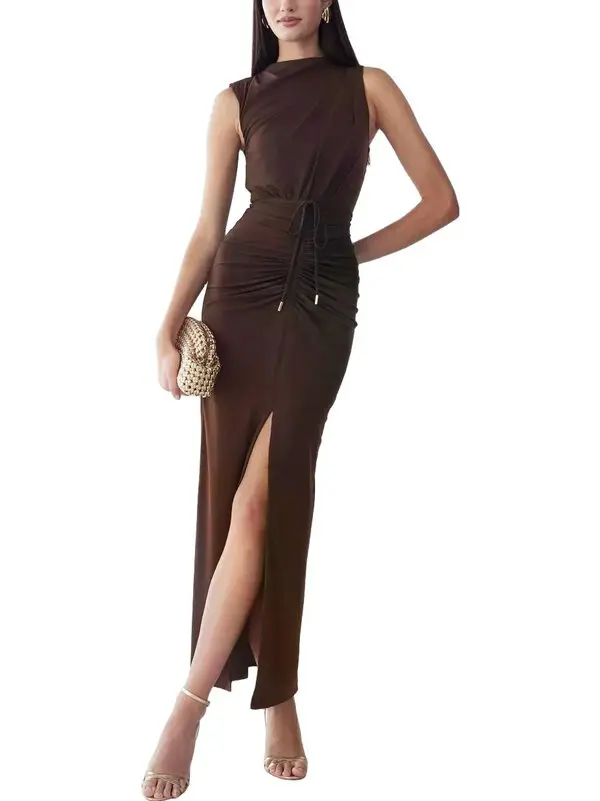 BWLDR Ruched Sleeveless Maxi Dress - Brown
