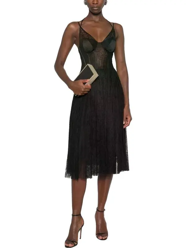 Elisabetta Franchi Lace-panelled Pleated Midi Dress - Black