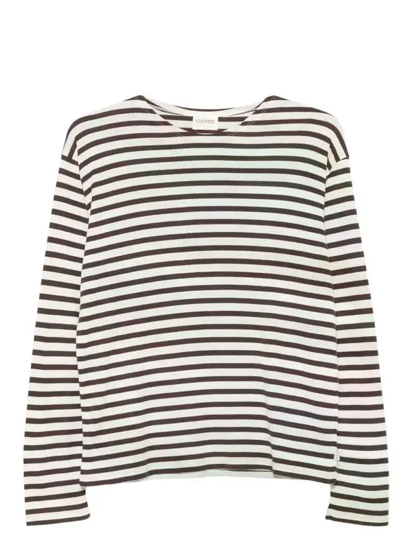 Closed Horizontal-stripe Long-sleeve T-shirt - Brown