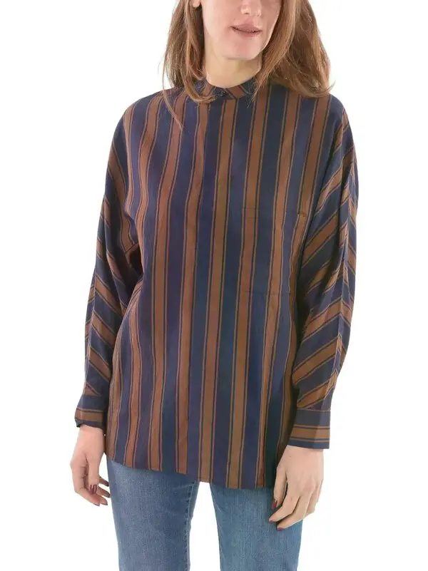 Woolrich Scully Collarless Striped Shirt - Blue