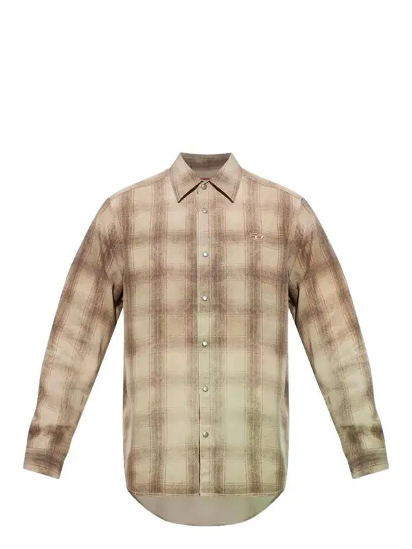 DIESEL® Check-print Logo-embroidered Shirt - Neutrals