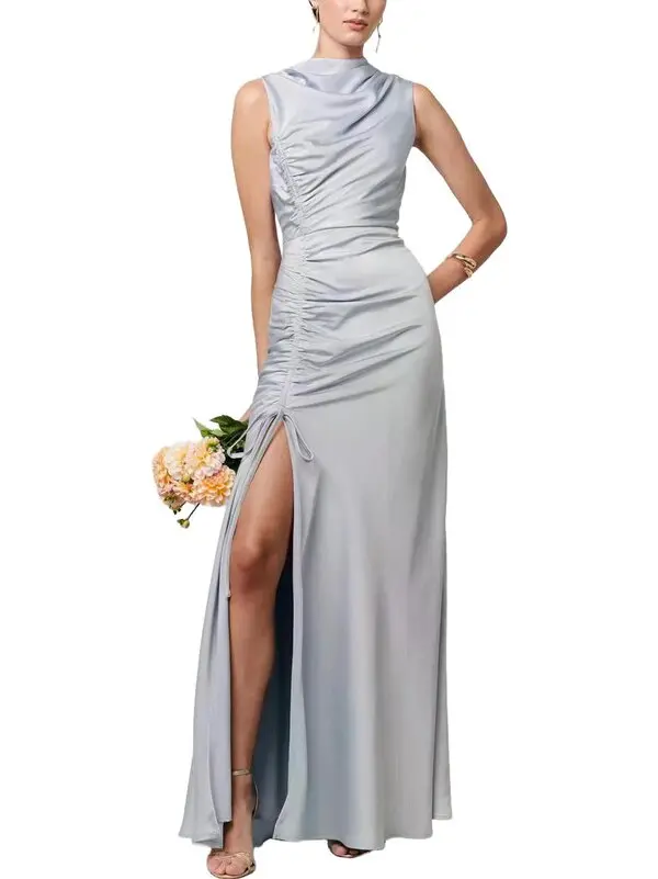 SAVEL Ruched Slit-detail Maxi Dress - Blue
