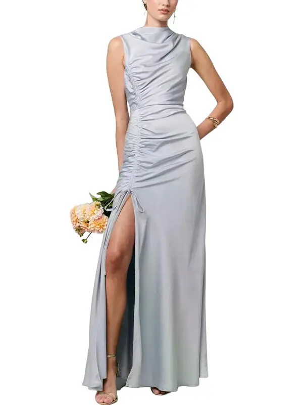 SAVEL Ruched Slit-detail Maxi Dress - Blue