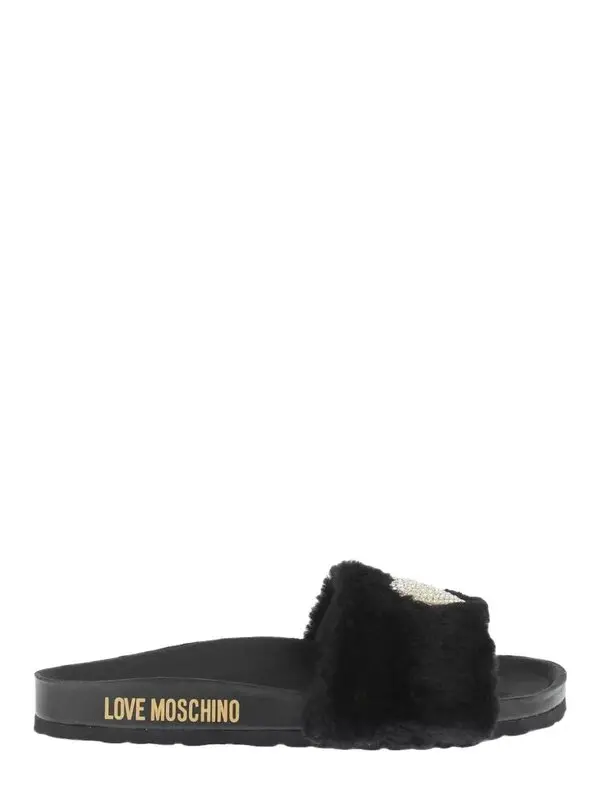 Moschino Rhinestone Heart-patch Slides - Black