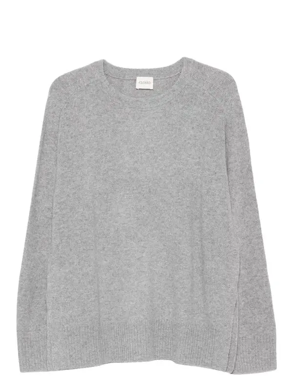 Closed Side-slit Crew-neck Sweater - Grey