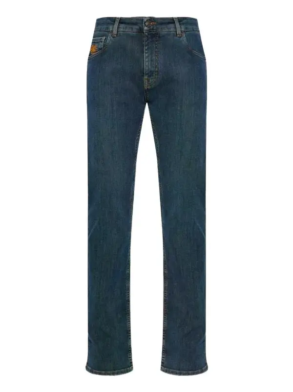 Etro Pegaso-embroidered Tapered Jeans - Blue