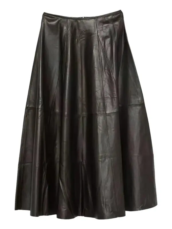 ARMA Paneled Leather Midi Skirt - Brown