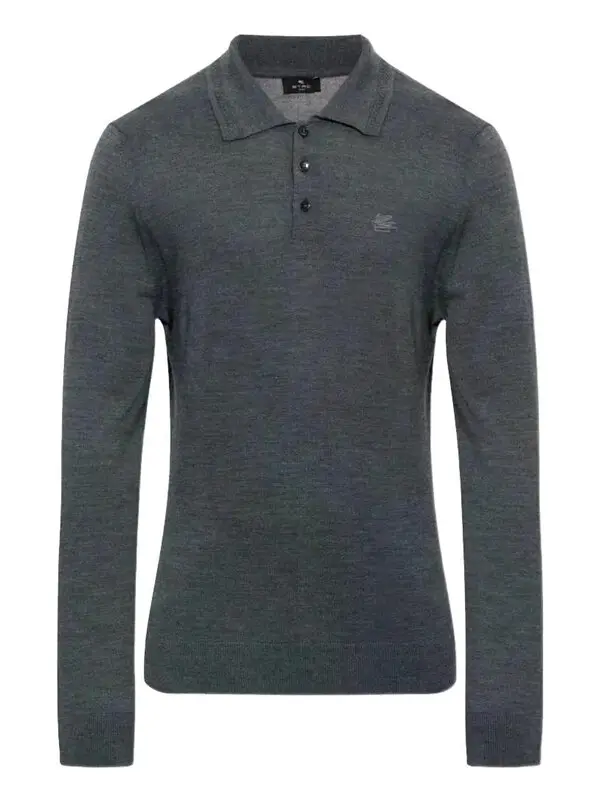 Etro Logo-embroidered Long-sleeve Polo Shirt - Grey