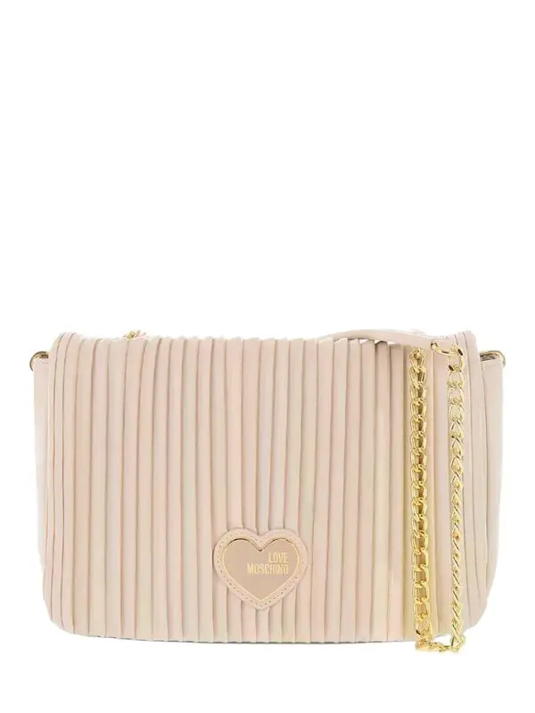 Moschino Pleated Heart-plaque Shoulder Bag - Neutrals