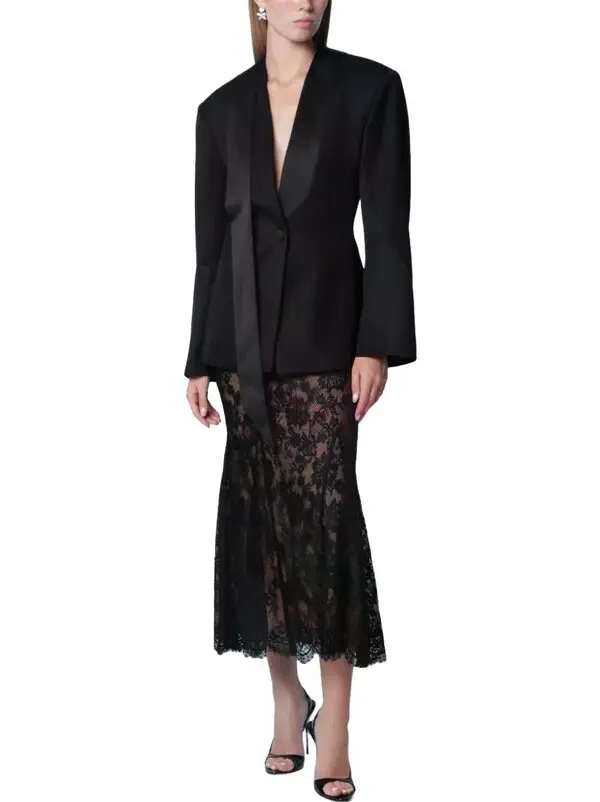 SELF-PORTRAIT Lace-overlay Scalloped-edge Midi Skirt - Black