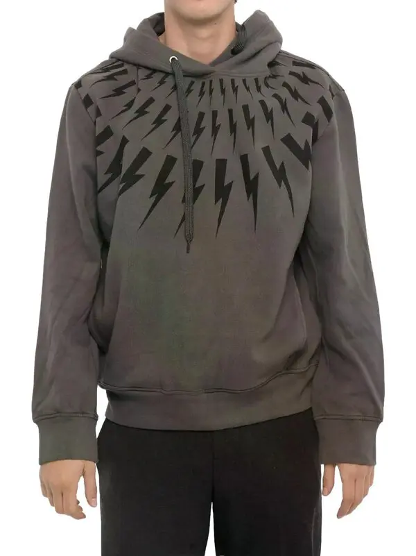 Neil Barrett Thunderbolt-print Drawstring Hoodie - Grey