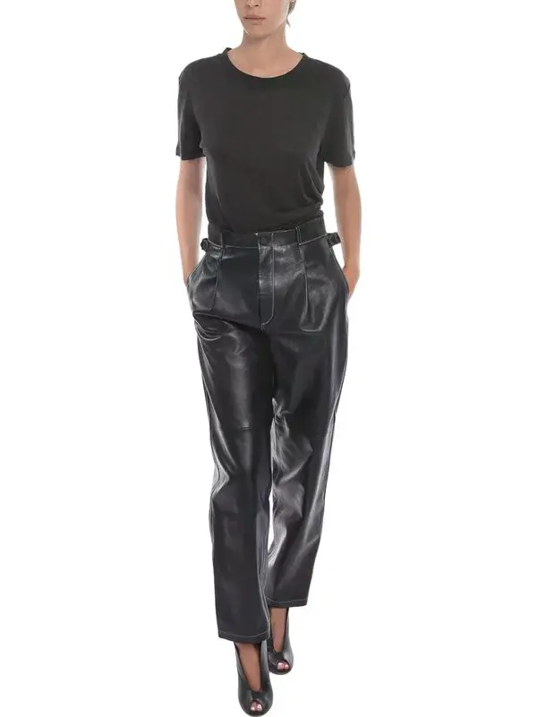THE MANNEI Shobak Contrast-stitch Leather Trousers - Black