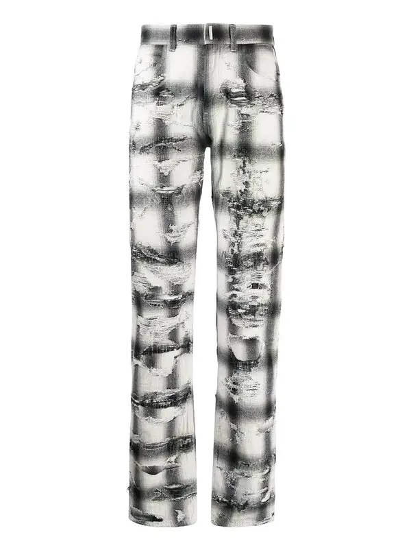 Givenchy Ripped Check Trousers - Grey