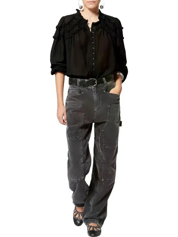 MARANT ETOILE Ruffled Broderie Anglaise Shirt - Black