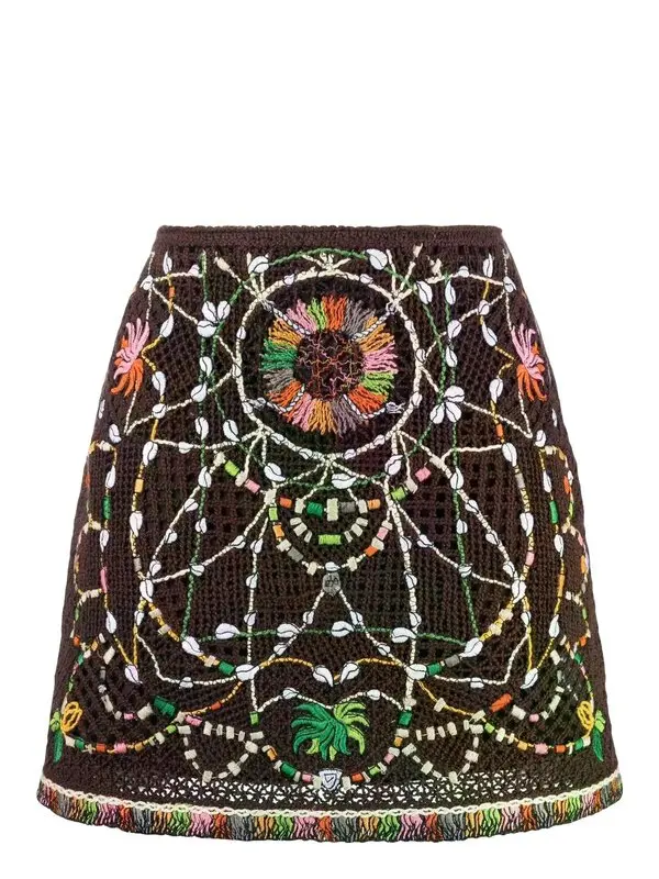 Emilio Pucci Cyprea-embroidered Mini Skirt - Brown