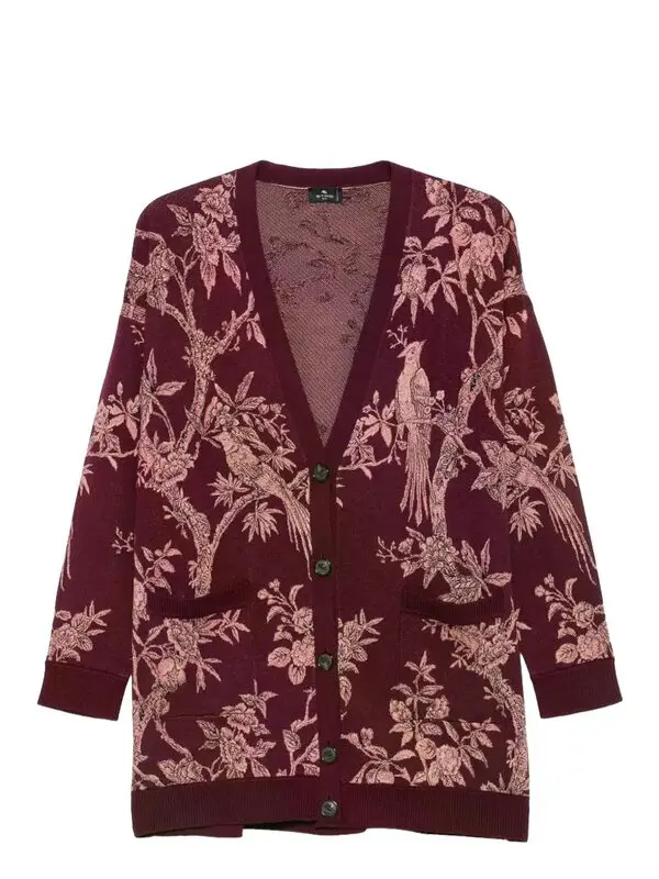 Etro Floral-jacquard V-neck Cardigan - Red
