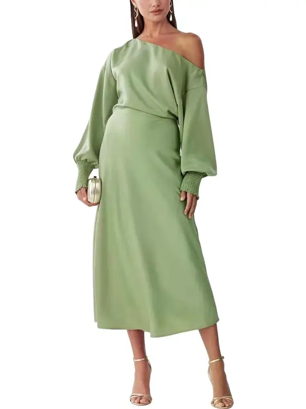 WILLA Diara One-shoulder Midi Dress - Green