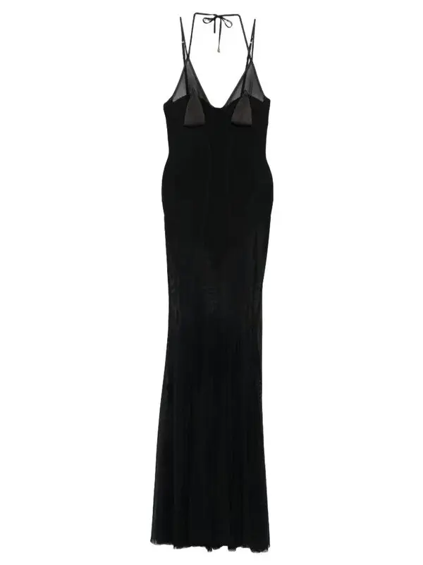 Elisabetta Franchi Sheer-panelled Pleated Maxi Dress - Black