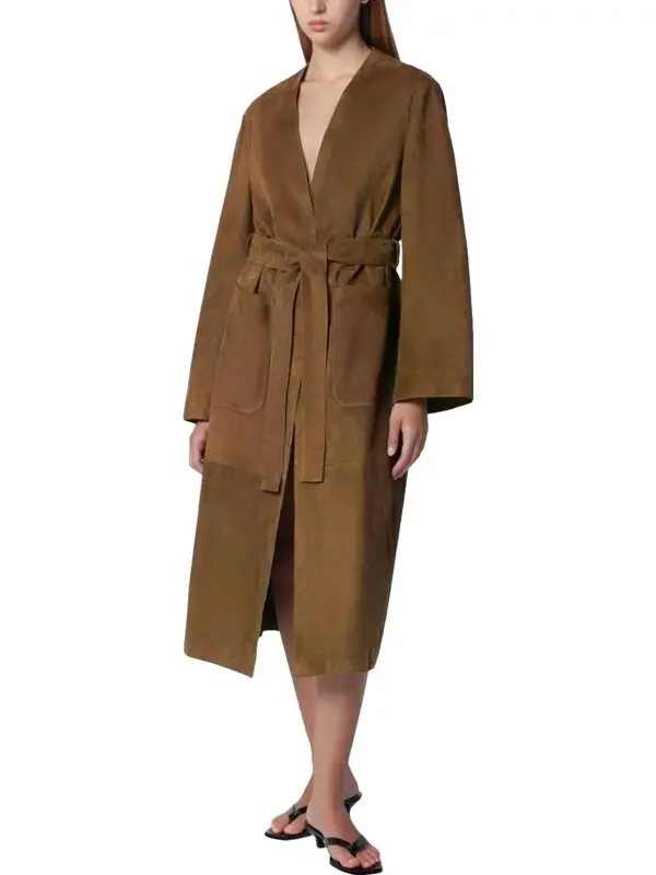 Nour Hammour Ruelle Belted Suede Trench Coat - Brown