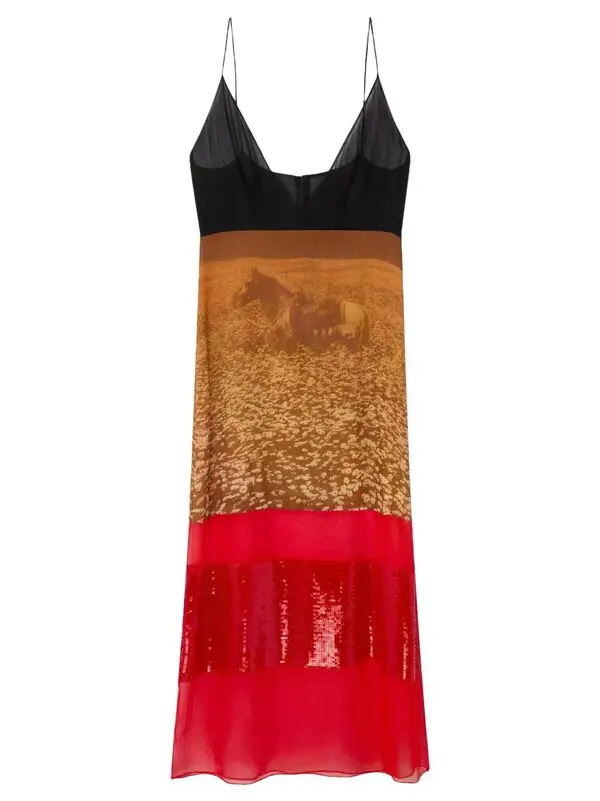 Stella McCartney Lucky Spot In Daisy Field Silk Dress - Red
