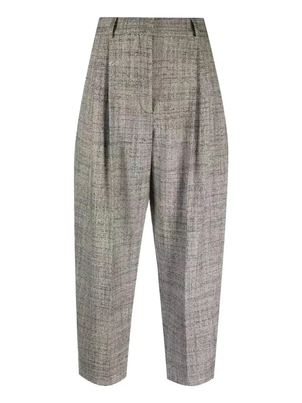 Stella McCartney Pleated Cropped Wool Trousers - Neutrals