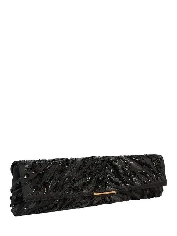 Balmain Long Clutch Bag In Embroidered Satin - Black