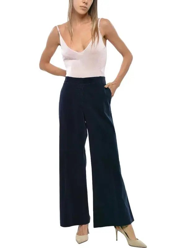 QL2 QUELLEDUE Melody Ribbed-velour Wide-leg Trousers - Blue