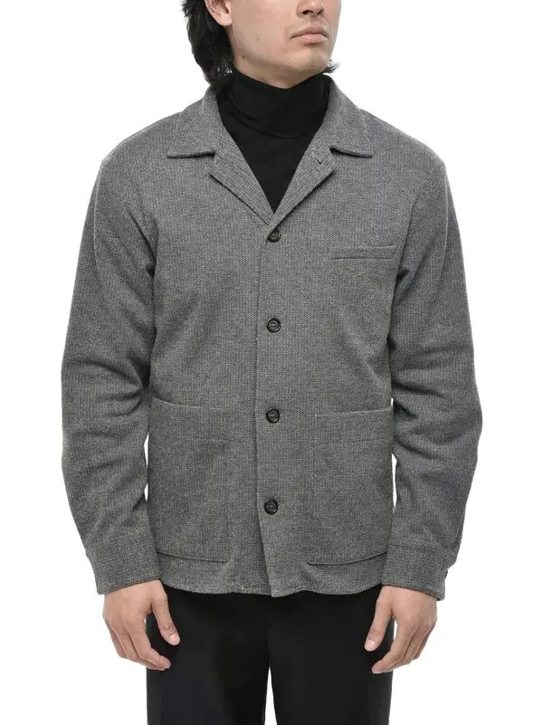 PAOLO PECORA Herringbone Patch-pocket Knitted Cardigan - Grey