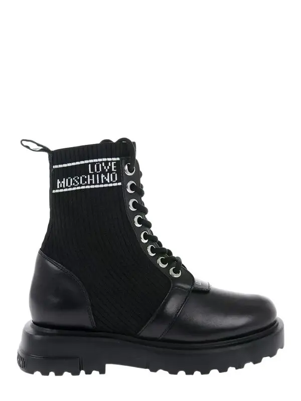 Moschino Panelled Lace-up Combat Boots - Black