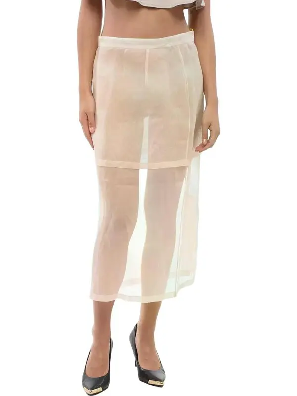 SUPER BLOND Sheer Layered Silk Midi Skirt - Pink
