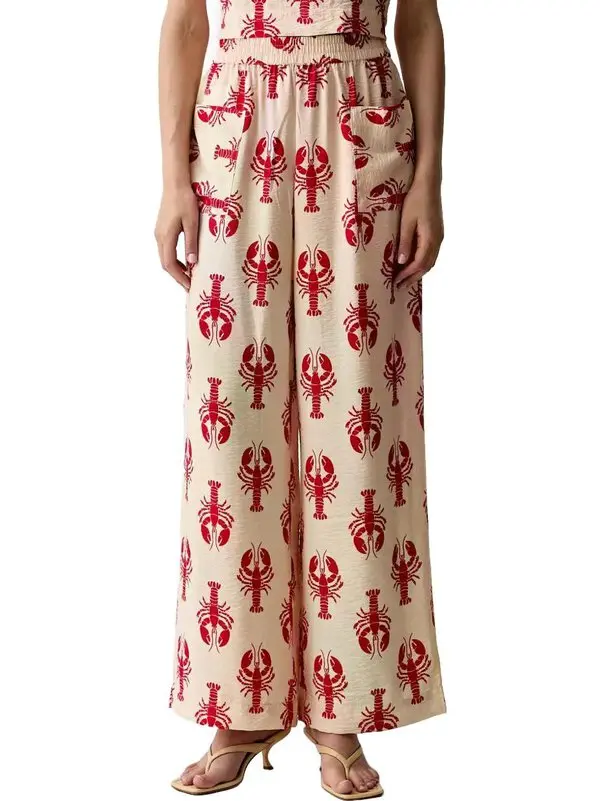 BENETTON Lobster-print Wide-leg Trousers - Neutrals