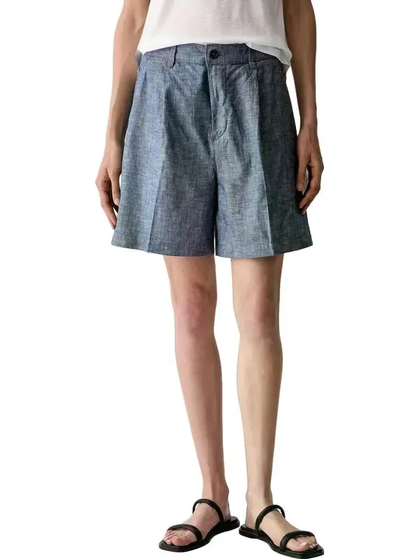 BENETTON Pleated High-waisted Shorts - Blue