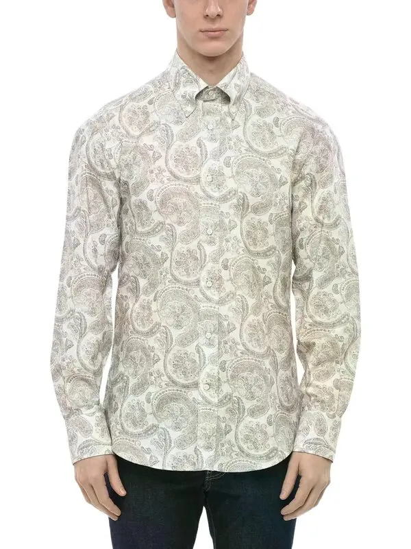 Brunello Cucinelli Paisley-print Button-down Cotton Shirt - Neutrals