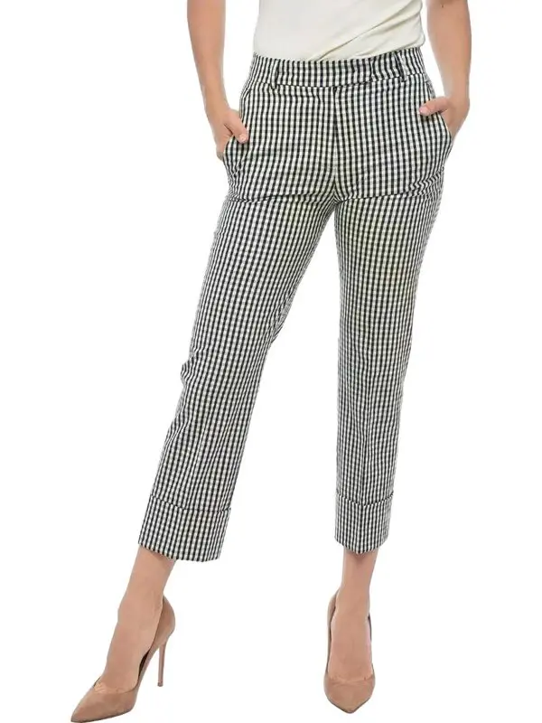 QL2 QUELLEDUE Gingham Turn-up Cropped Trousers - Black