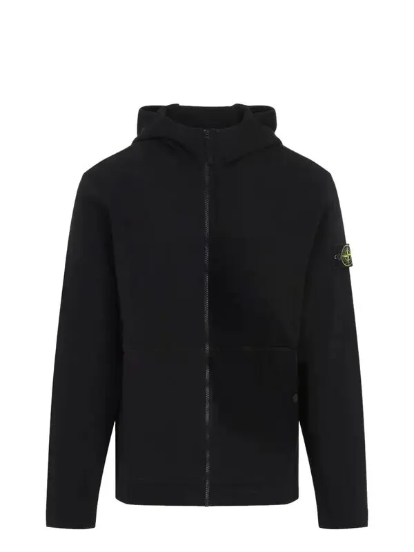 Stone Island Logo-patch Zip-up Hoodie - Black