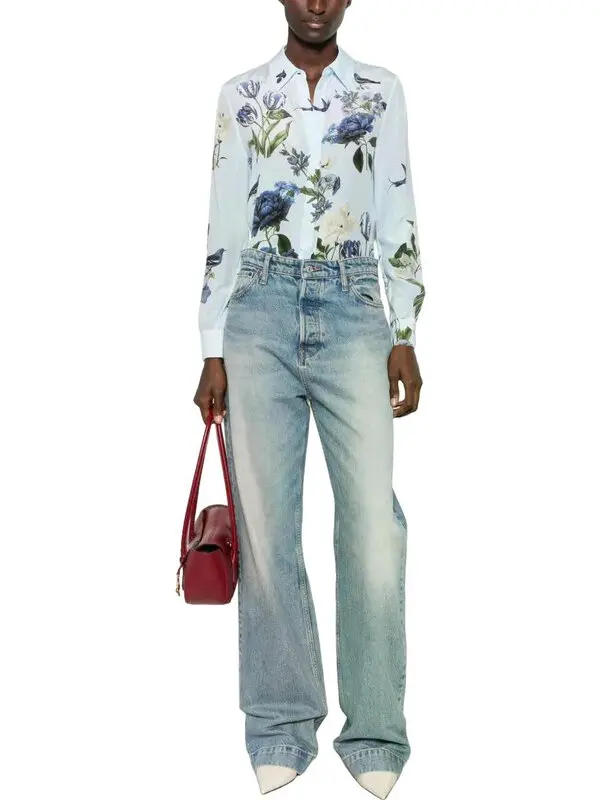 Alice + Olivia Floral-print Long-sleeve Shirt - Blue